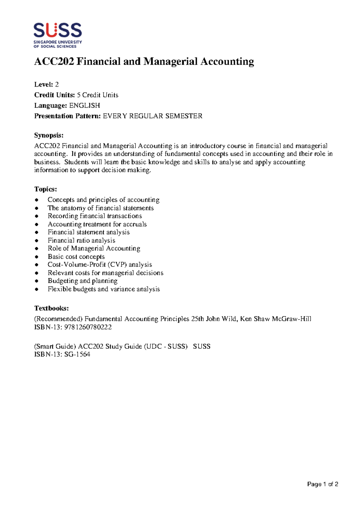 ACC202 Financial & Managerial Accounting Overview and Concepts - Studocu