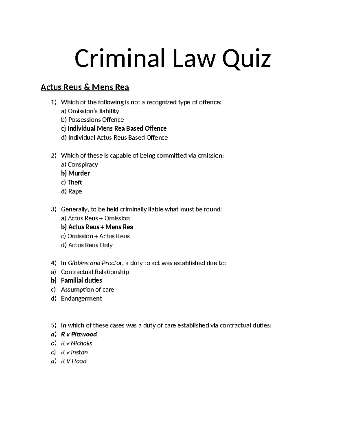 Criminal Law Quiz Study Guide - UG-Isaac, Keith - Studocu