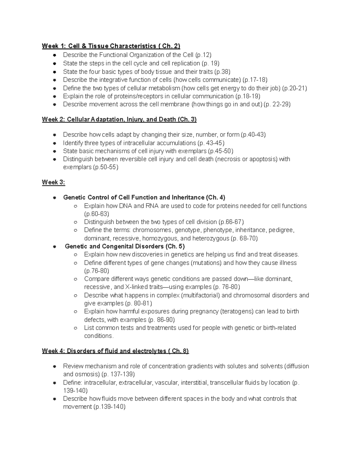 Pathophysiology Exam 1 Study Guide (Ch. 2-8): Cell & Tissue Functions - Studocu