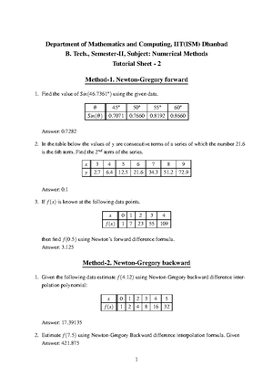 Numerical Methods Tutorial Sheet-1 - Department of Mathematics ...