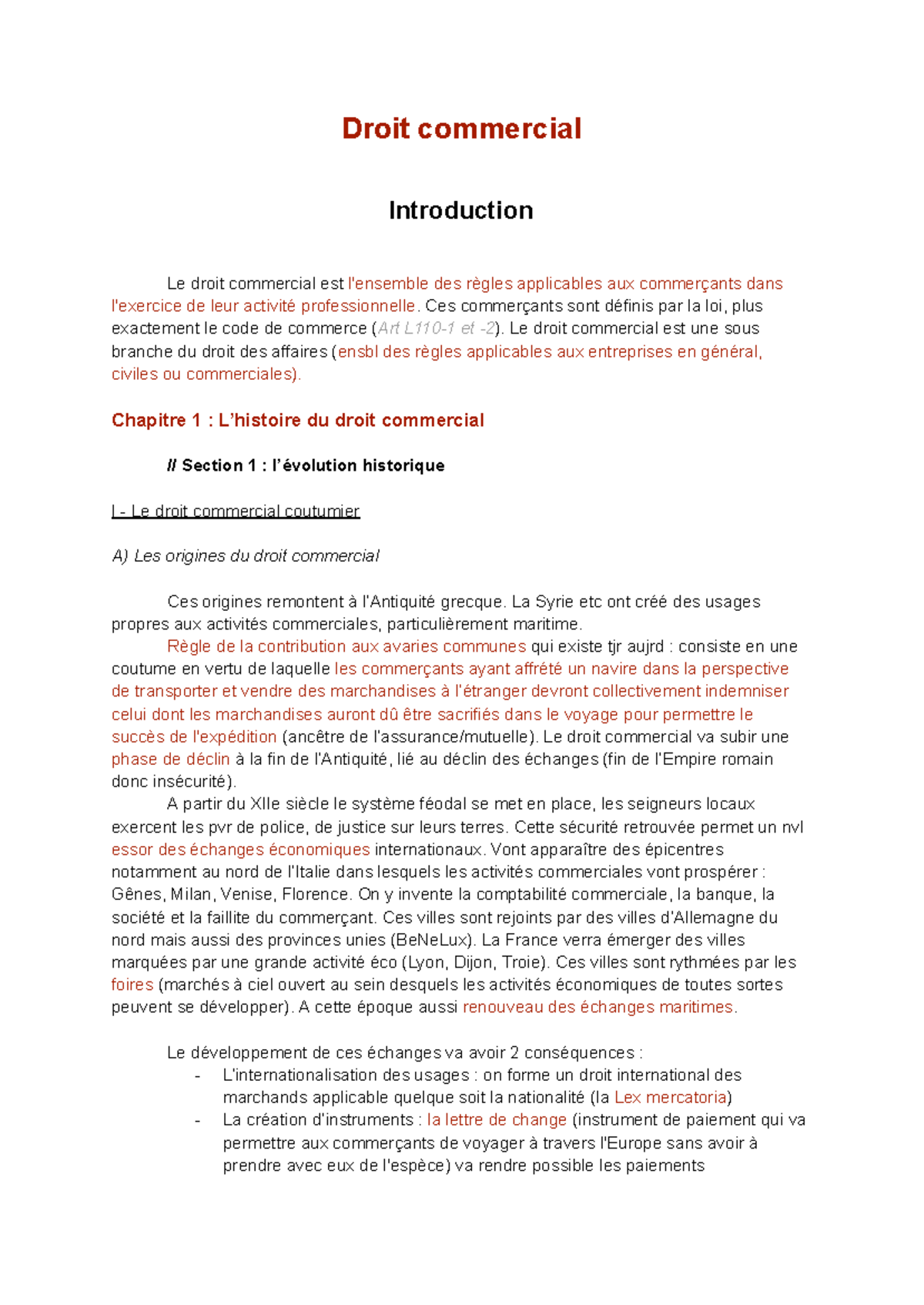 Droit Commercial : Introduction et Historique des Règles (DC101) - Studocu