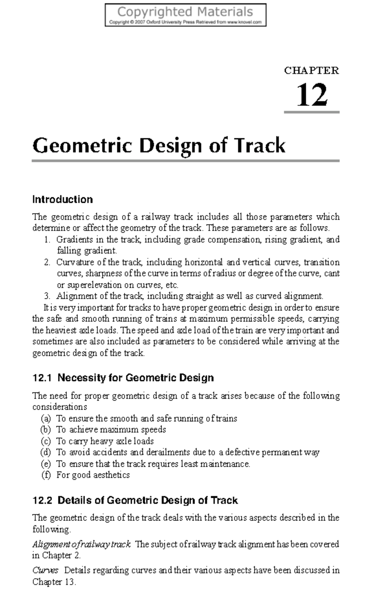 Geometric Design of Railway Track 197 - Chapter 12 Overview - Studocu