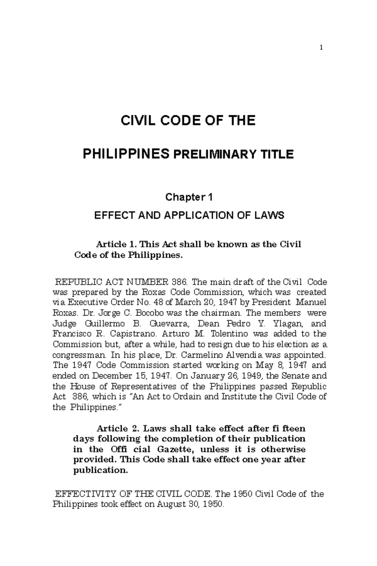 **Persons and Family Relations Law: Civil Code of the Philippines ...