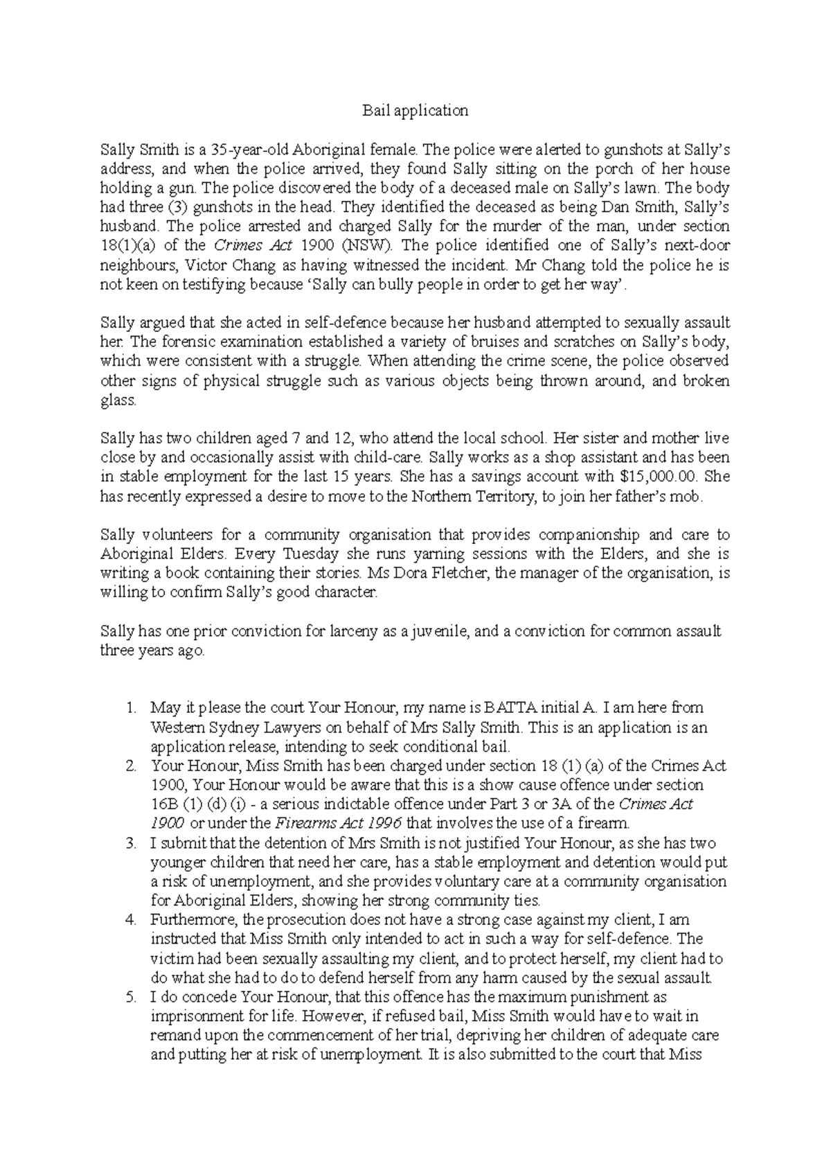 Bail Application 2024: Case of Sally Smith - Self-Defense Argument ...
