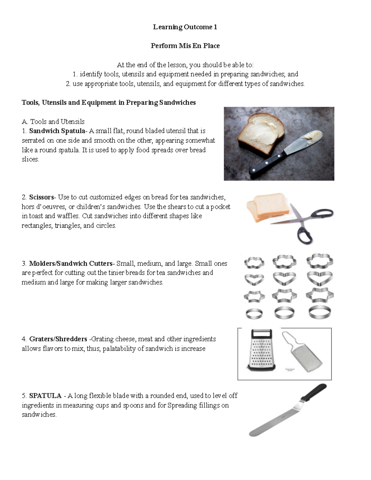 Tools and Equipment for Sandwich Preparation - Culinary Class Notes ...