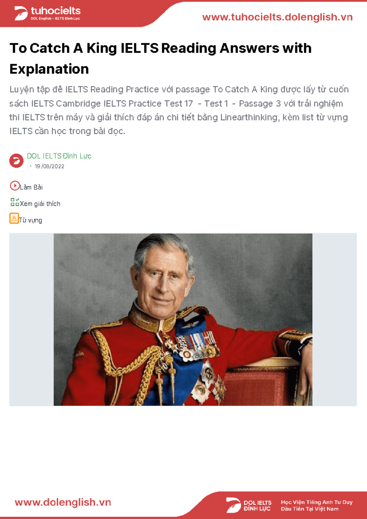 IELTS Reading Answers: To Catch a King - Practice & Explanation - Studocu