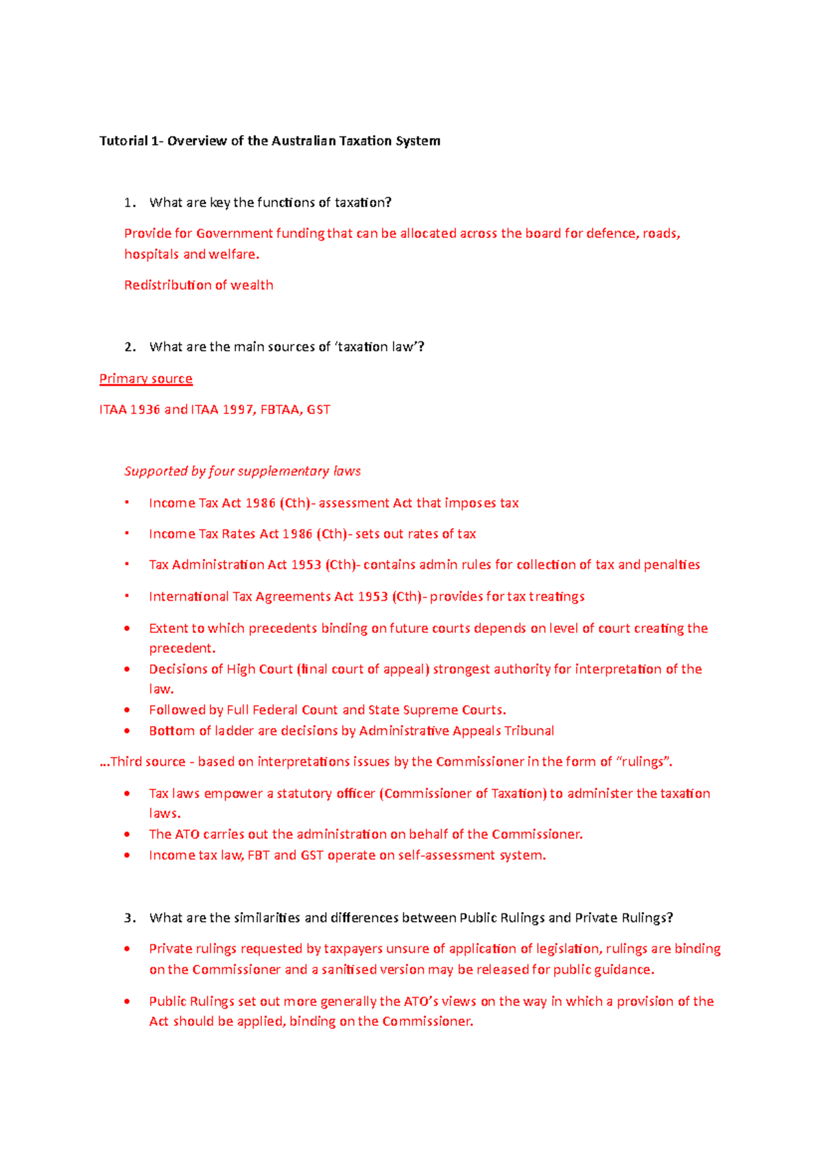 Tutorial Answers on the Australian Taxation System (Course Code: TAX101 ...