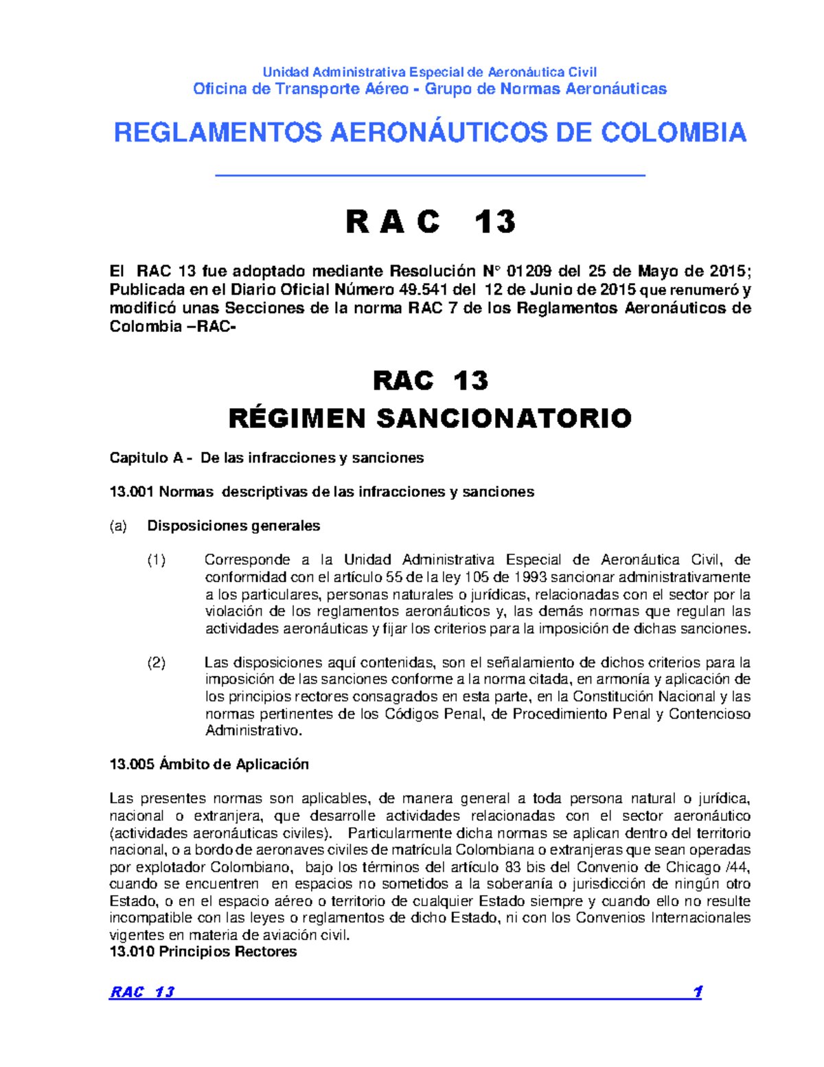 RAC 13 - Régimen Sancionatorio: Infracciones y Sanciones Aeronáuticas - Studocu