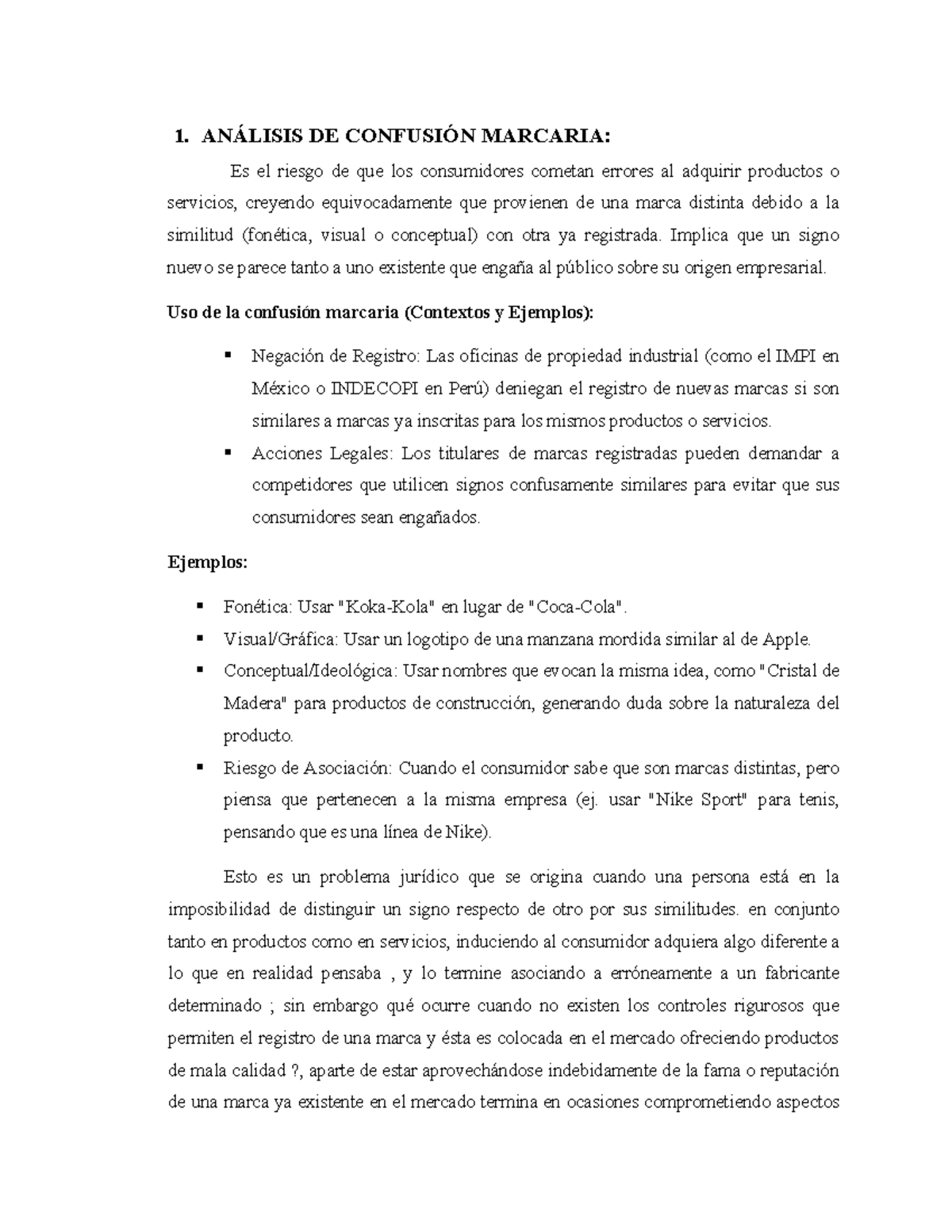 ANÁLISIS DE CONFUSIÓN MARCARIA: Riesgos y Ejemplos en el Mercado - Studocu
