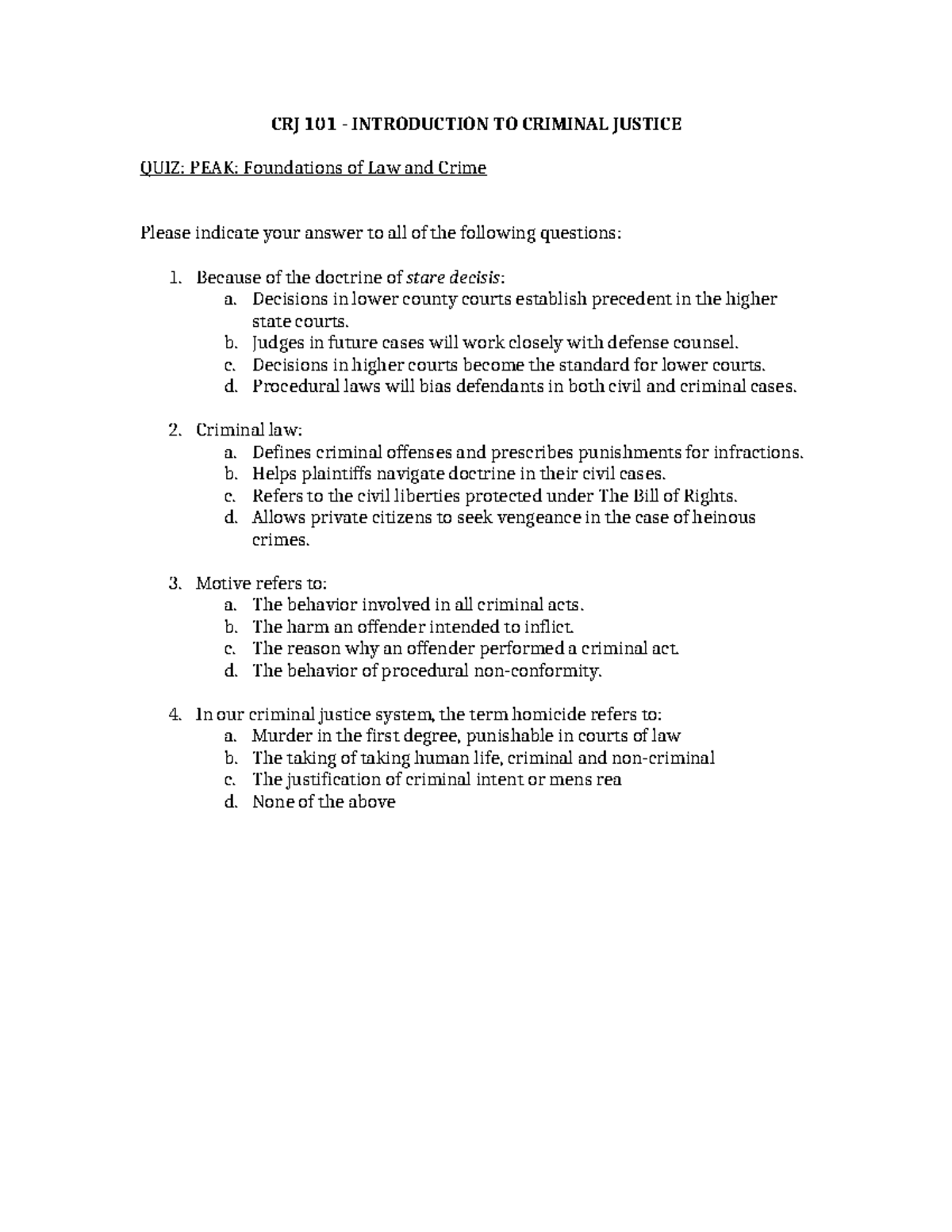 CRJ 101 Quiz: Foundations of Law and Crime Overview - CRJ 101 ...