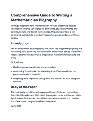 Mathematician Biography Template: Pre-Algebra Project Guide - Studocu