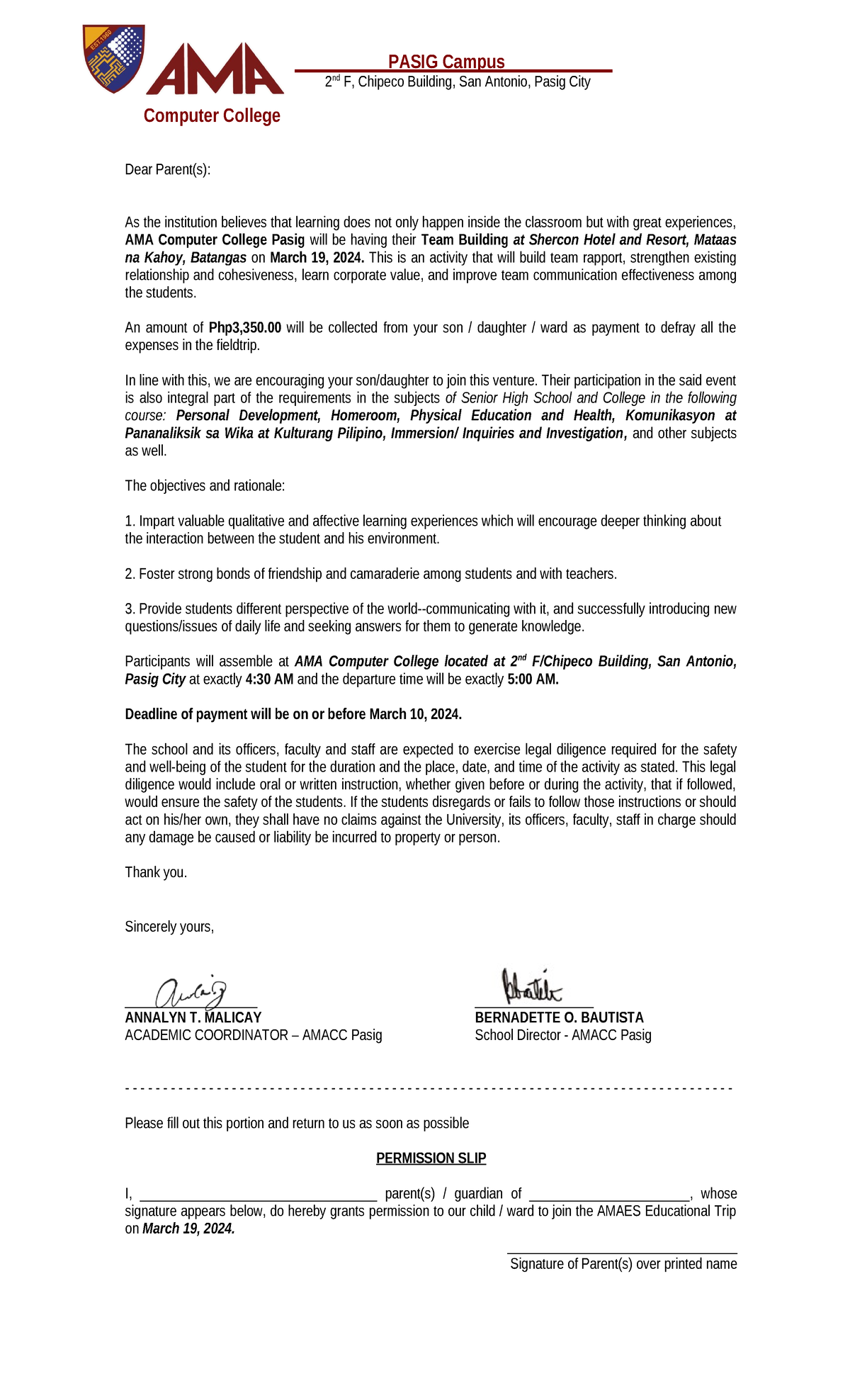 Waiver-SHS-Team-Building - PASIG Campus 2 nd F, Chipeco Building, San ...