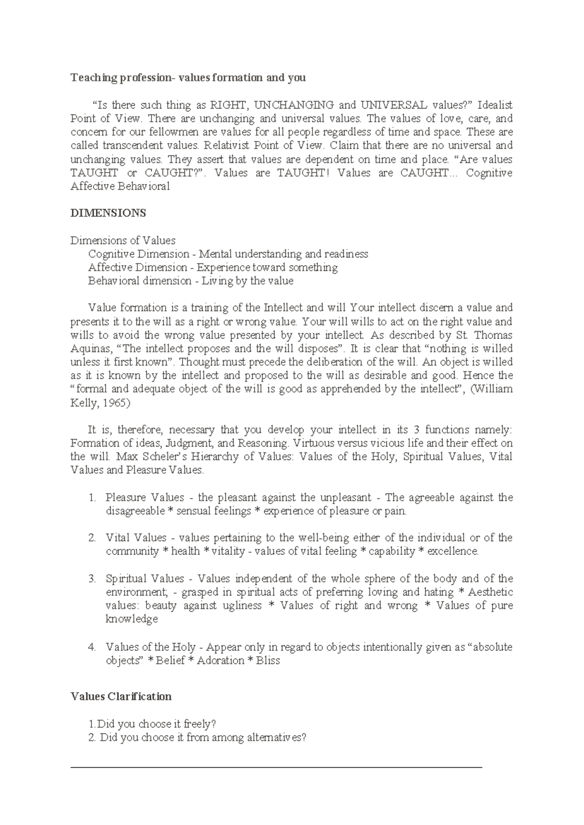 Teaching Values Formation: Right, Unchanging, and Universal ...