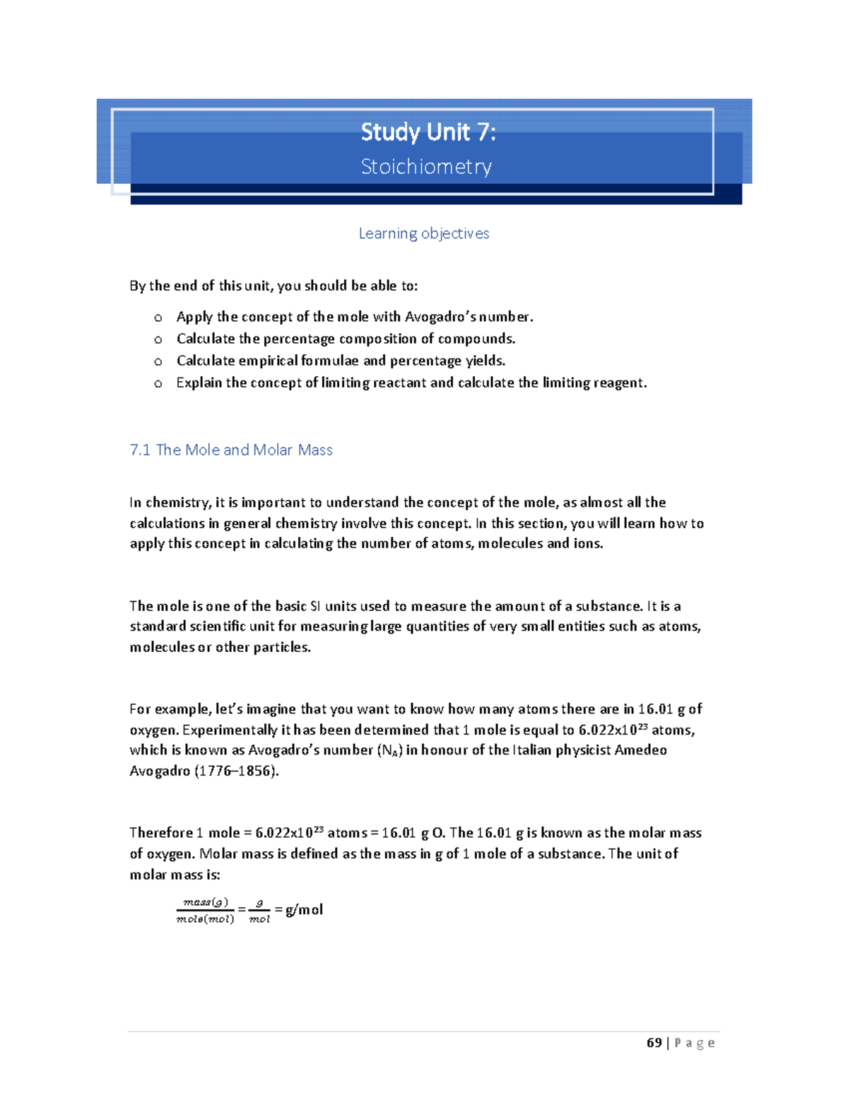 Study Unit 7: Stoichiometry Concepts and Calculations - Studocu