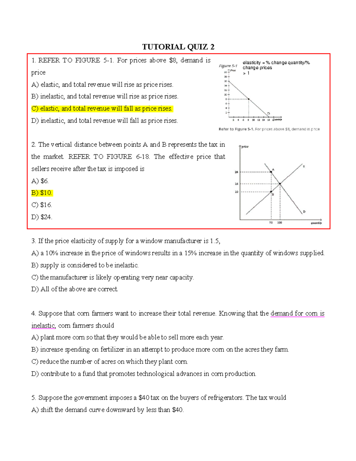 Principles of Economics - Tutorial Quiz 2 with Answer Key - Studocu