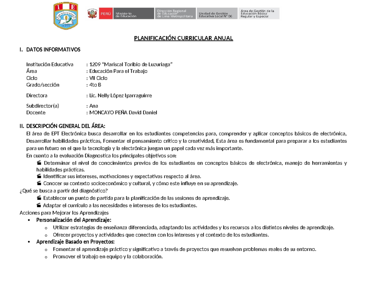 Formatos PARA LA Planificación Curricular - 2025 - EC - PLANIFICACIÓN CURRICULAR ANUAL I. DATOS ...