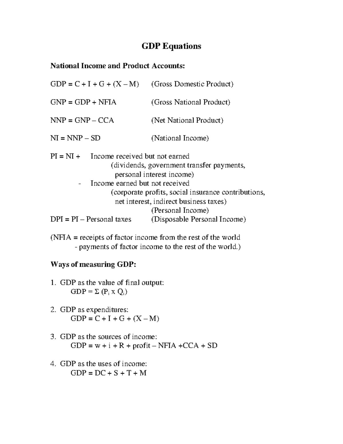 GDP Equations Overview for Economics Course: Key Formulas and Measures ...