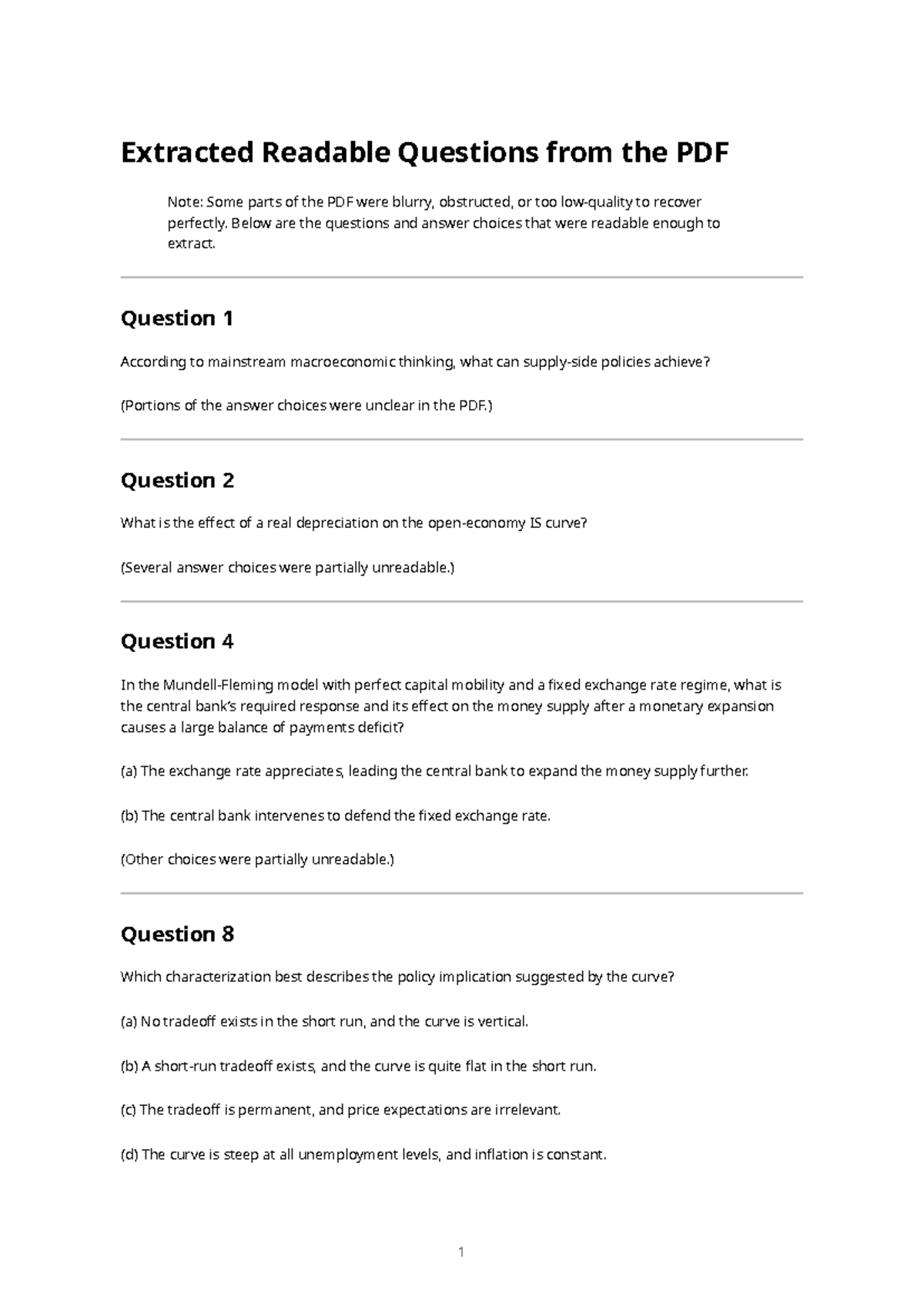 Macroeconomic Policies: Extracted Questions from PDF (ECO 101) - Studocu