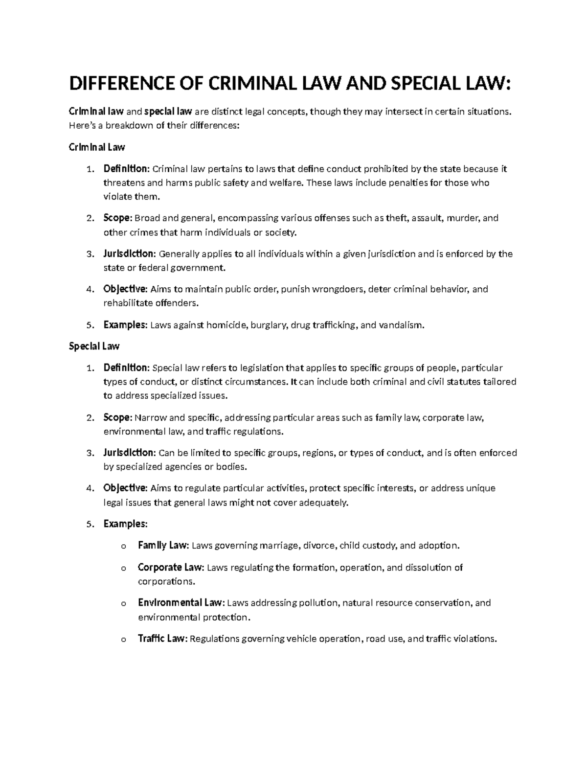 Difference Between Criminal Law and Special Law: A Comparative Study ...