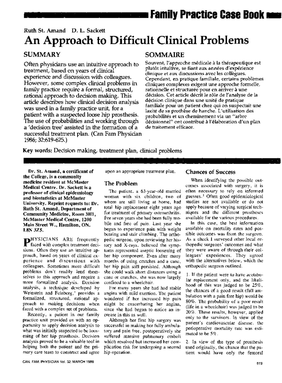 An Approach to Difficult Clinical Problems: Decision Analysis in Family ...