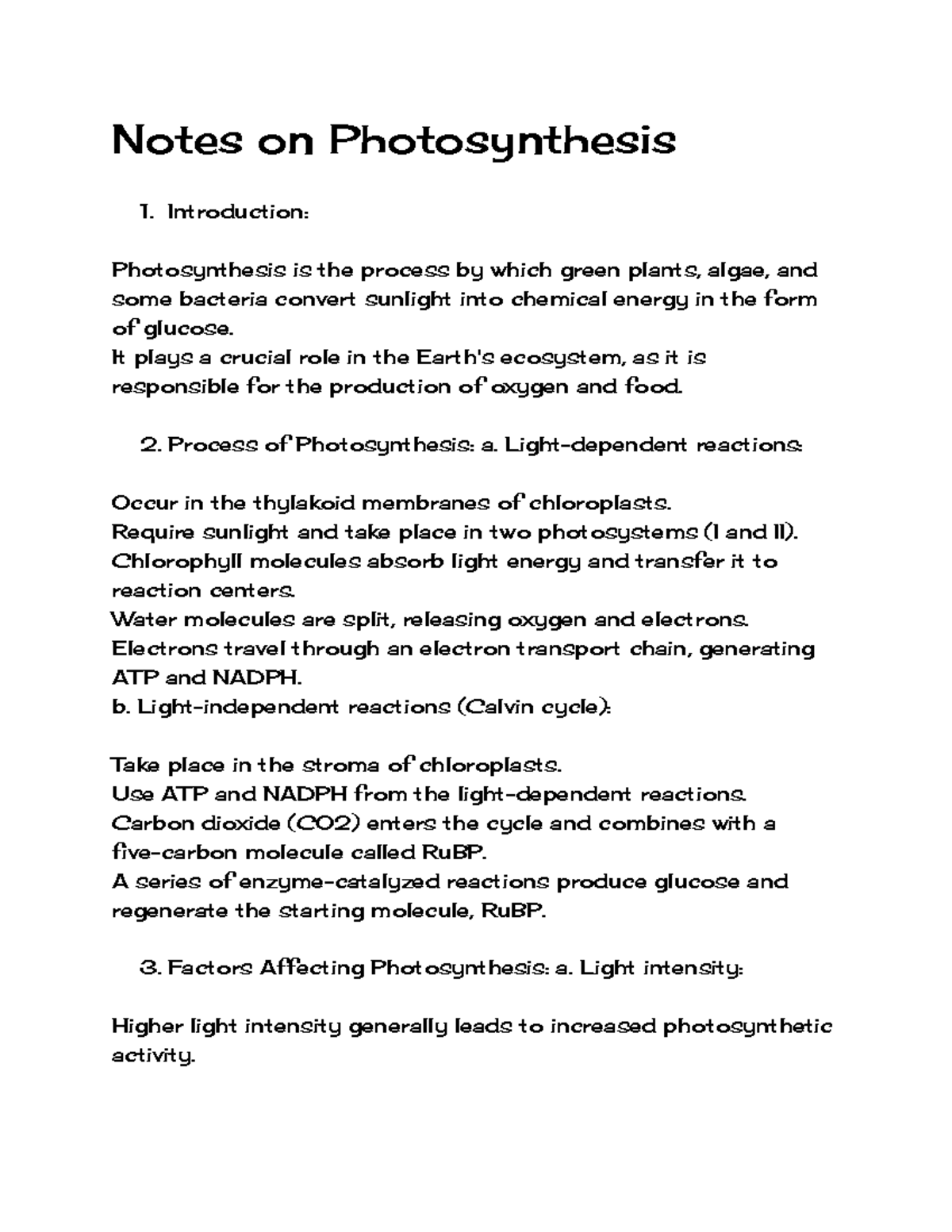 Photosynthesis Study Guide: Key Concepts and Processes Explained - Studocu