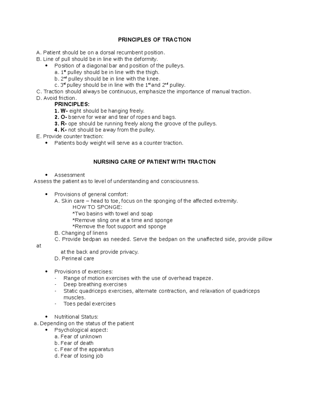 Traction principle - PRINCIPLES OF TRACTION A. Patient should be on a ...