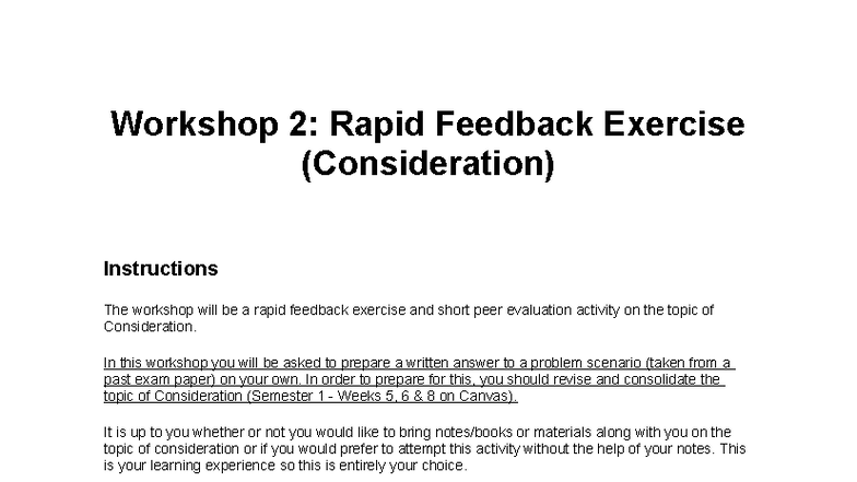 Workshop 2: Rapid Feedback on Consideration (Sem 1) - Studocu