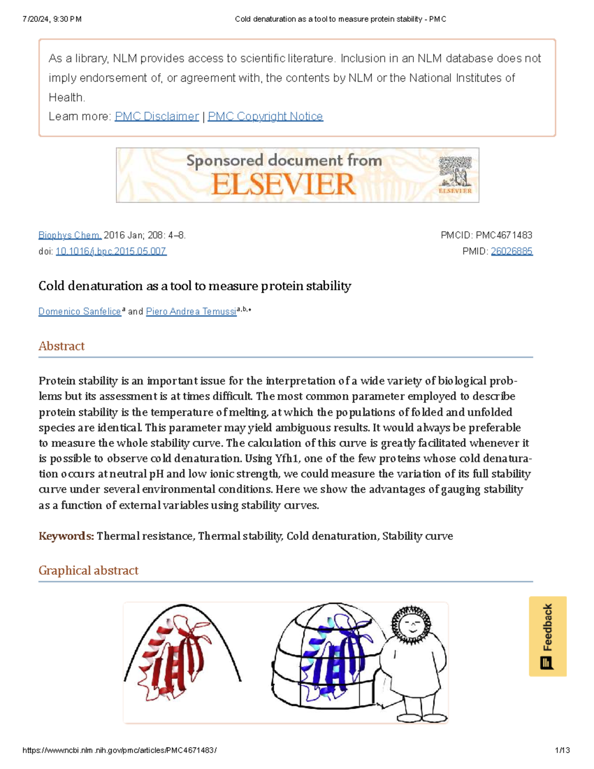 Cold Denaturation and Protein Stability Measurement: Insights from Yfh1 ...