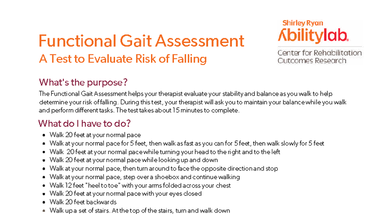 Functional Gait Assessment: Evaluating Fall Risk & Stability - Studocu