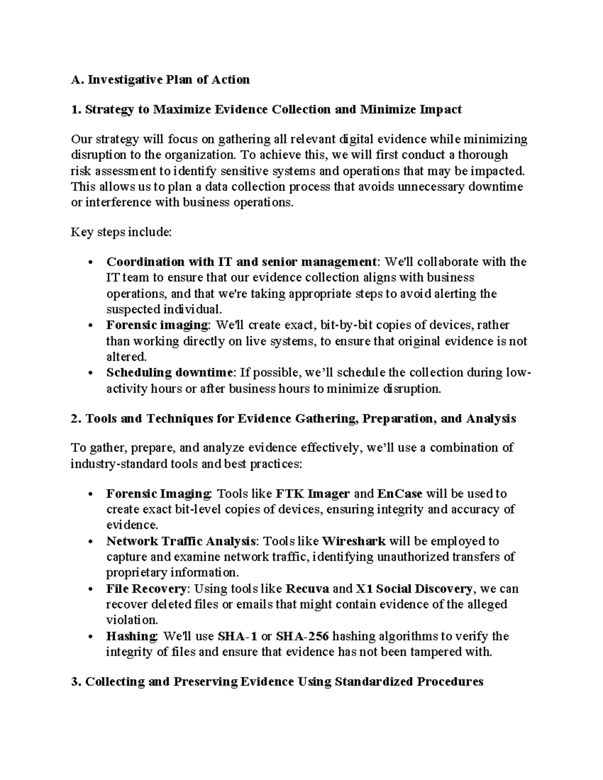 Task 1- Investigative Plan of Action - A. Investigative Plan of Action ...