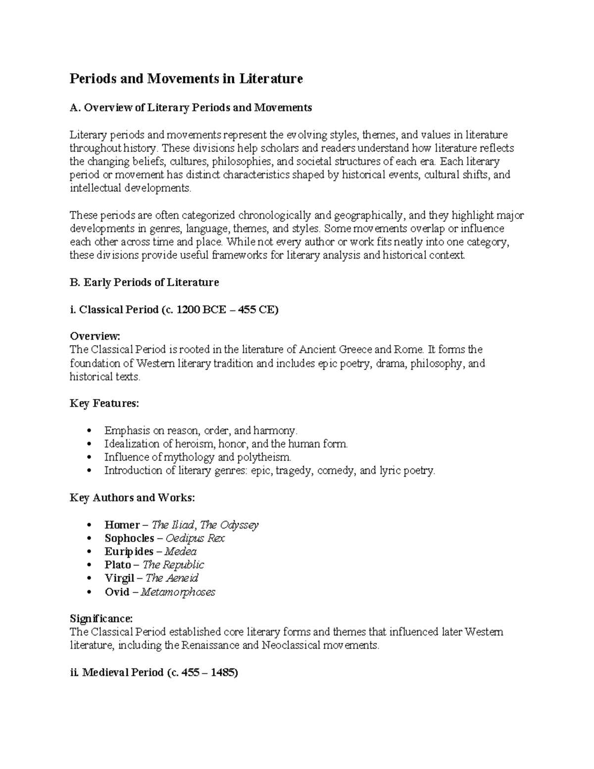 Literary Periods and Movements Overview - File 7 Midterm - Studocu