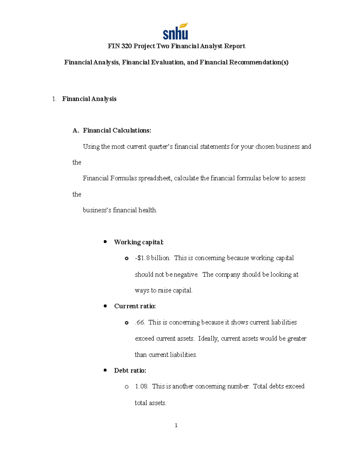 FIN 320 Project Two: Financial Analyst Report & Recommendations - Studocu