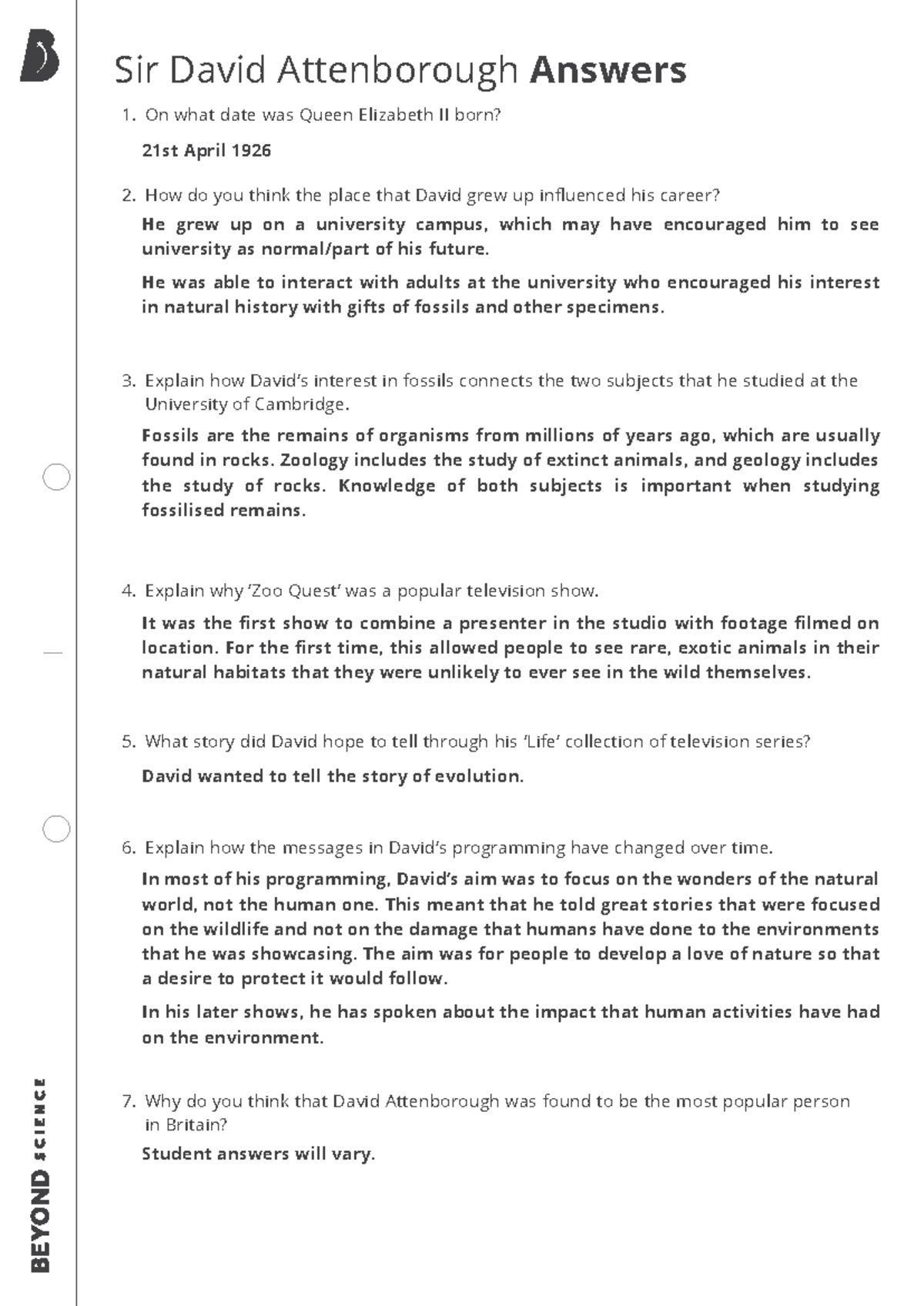 David Attenborough Comprehension Answers: Insights & Reflections - Studocu