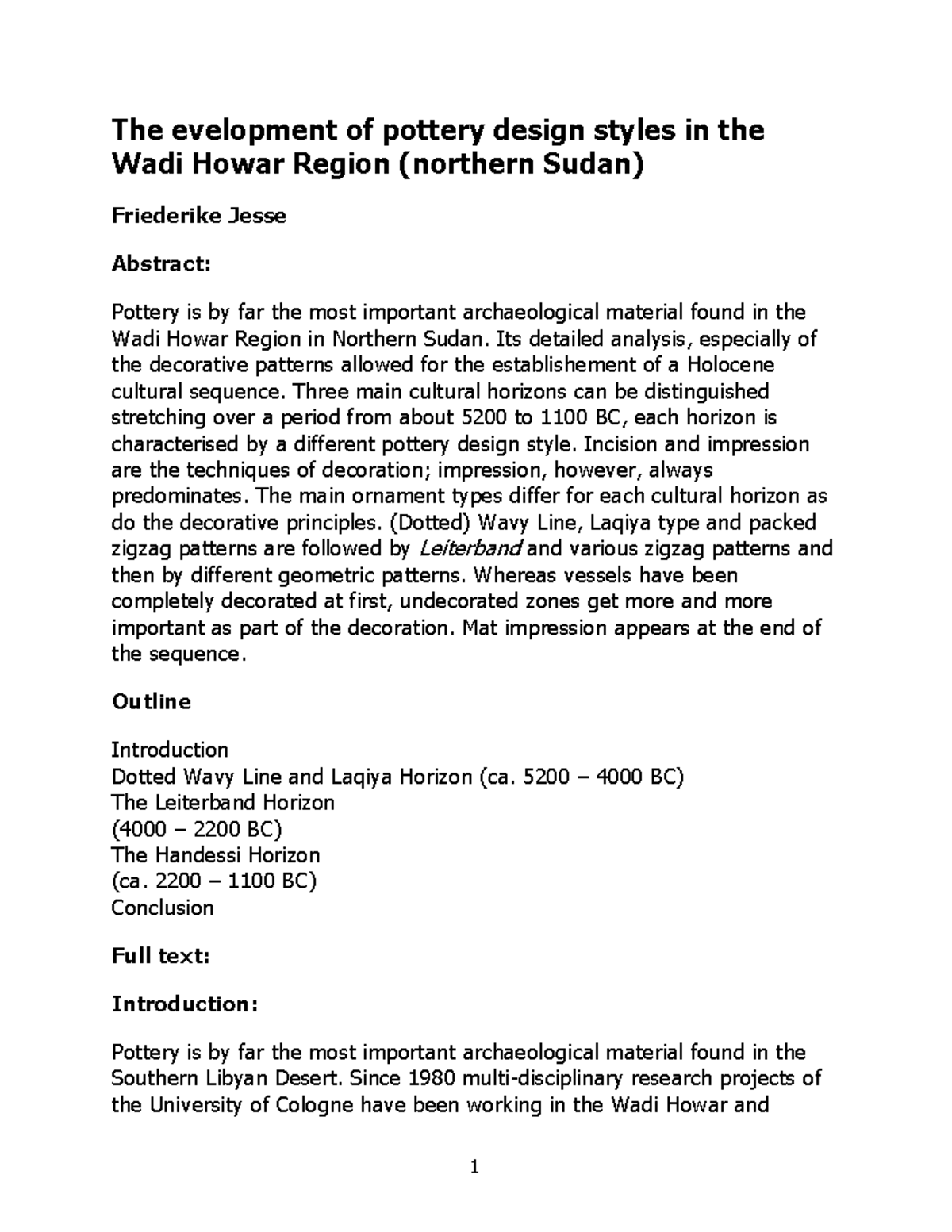 The Evolution of Pottery Styles in the Wadi Howar Region (ARTH101 ...