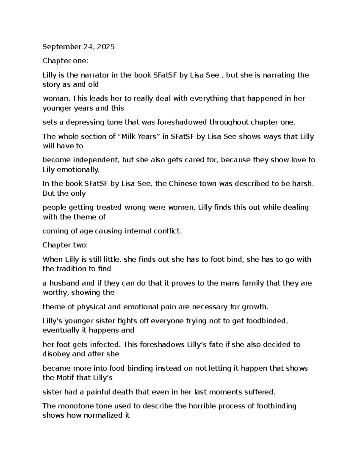 ENG II - Final Exam: Analysis of "Snow Flower and the Secret Fan" by ...