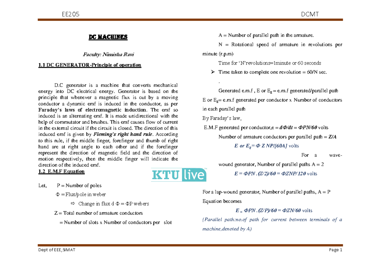 DC Machine & Transformer Notes - DC Generator Principles and ...