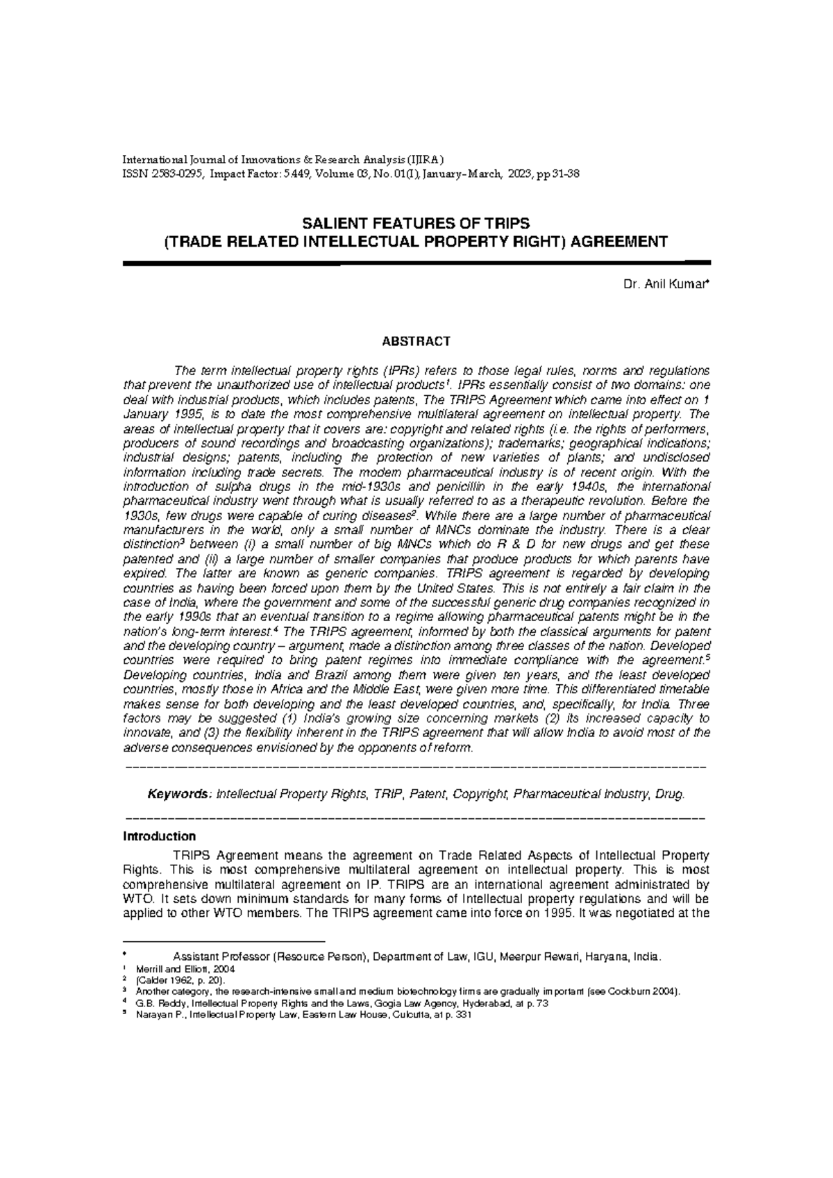 808631929 - Overview of TRIPS Agreement: Key Features and Implications ...