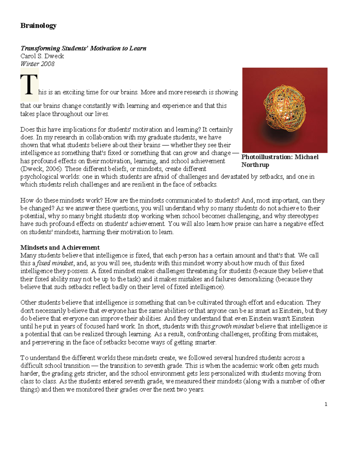 Brainology: Transforming Student Motivation & Mindsets in Learning ...