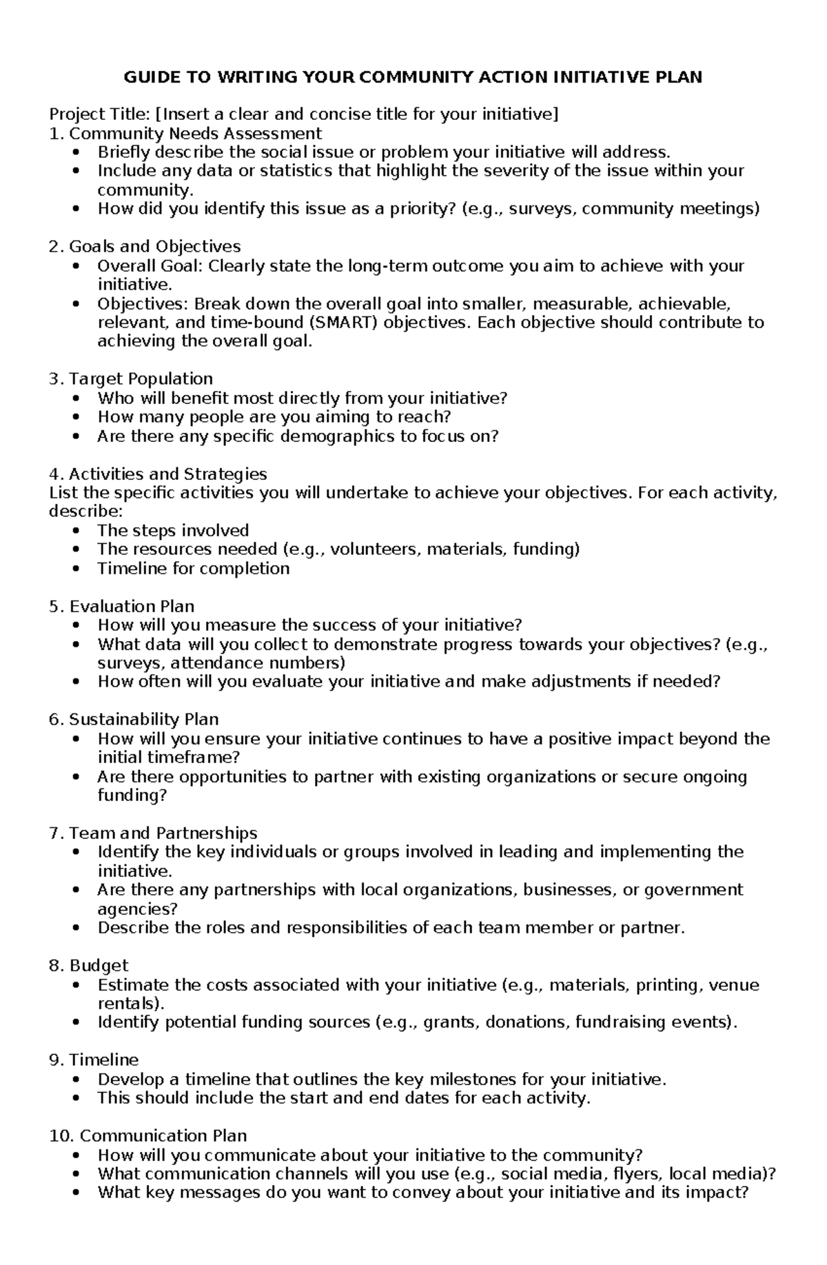 SPARK Community Initiative Action Plan Guide for Social Change - Studocu