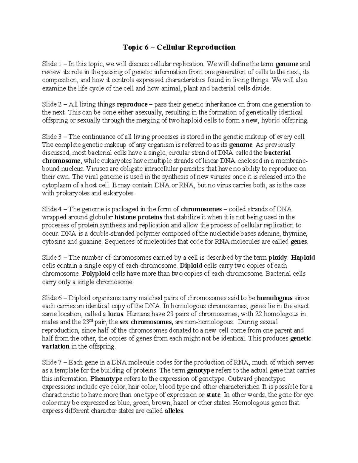 Topic 6: Cellular Reproduction and Genetic Inheritance Overview - Studocu