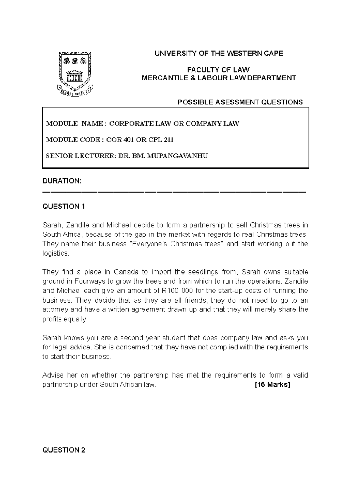 CPL 211 Test Exam: Company Law Practice Questions & Case Scenarios ...