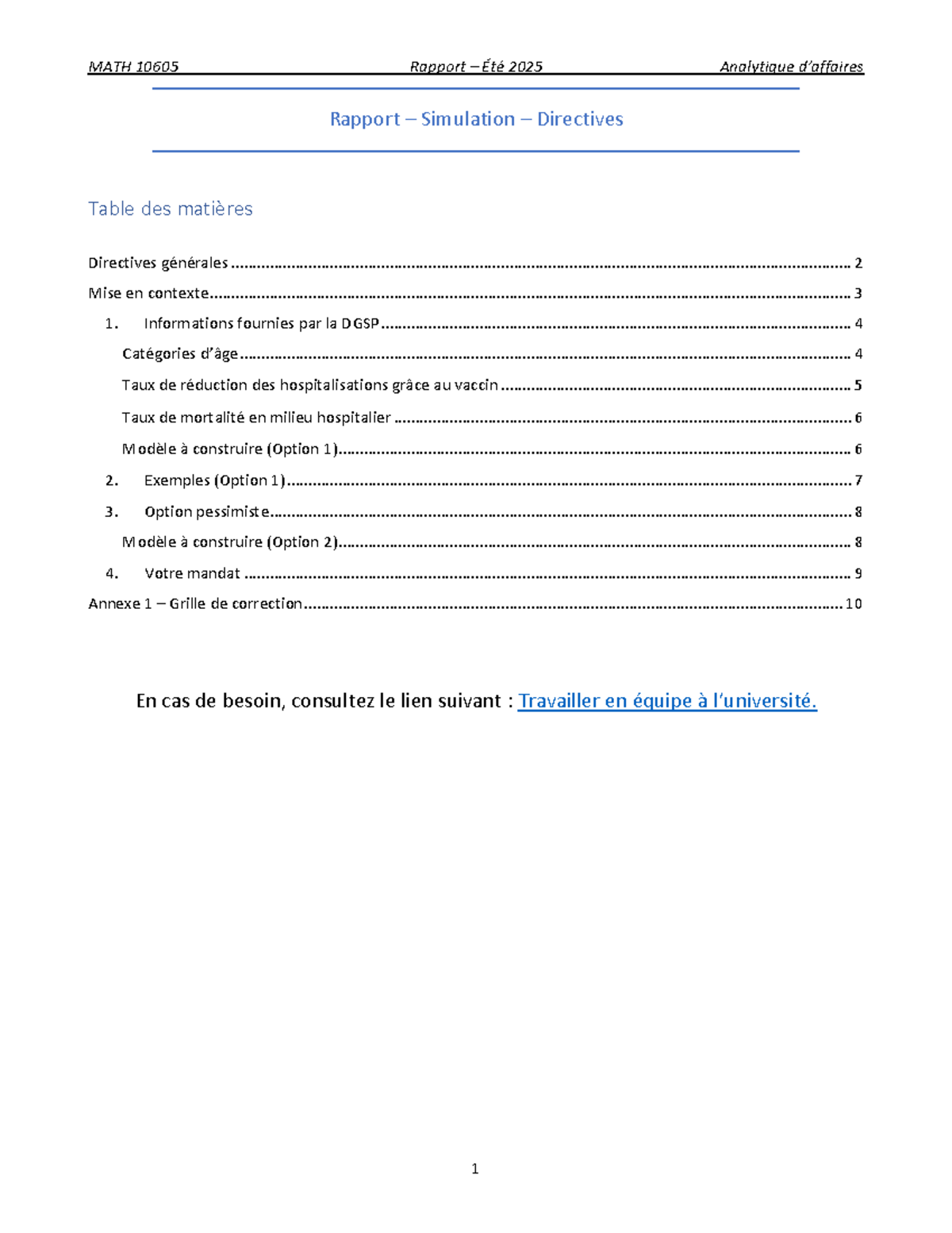 MATH 10605 Rapport Été 2025 : Analyse des Modèles de Vaccination - Studocu