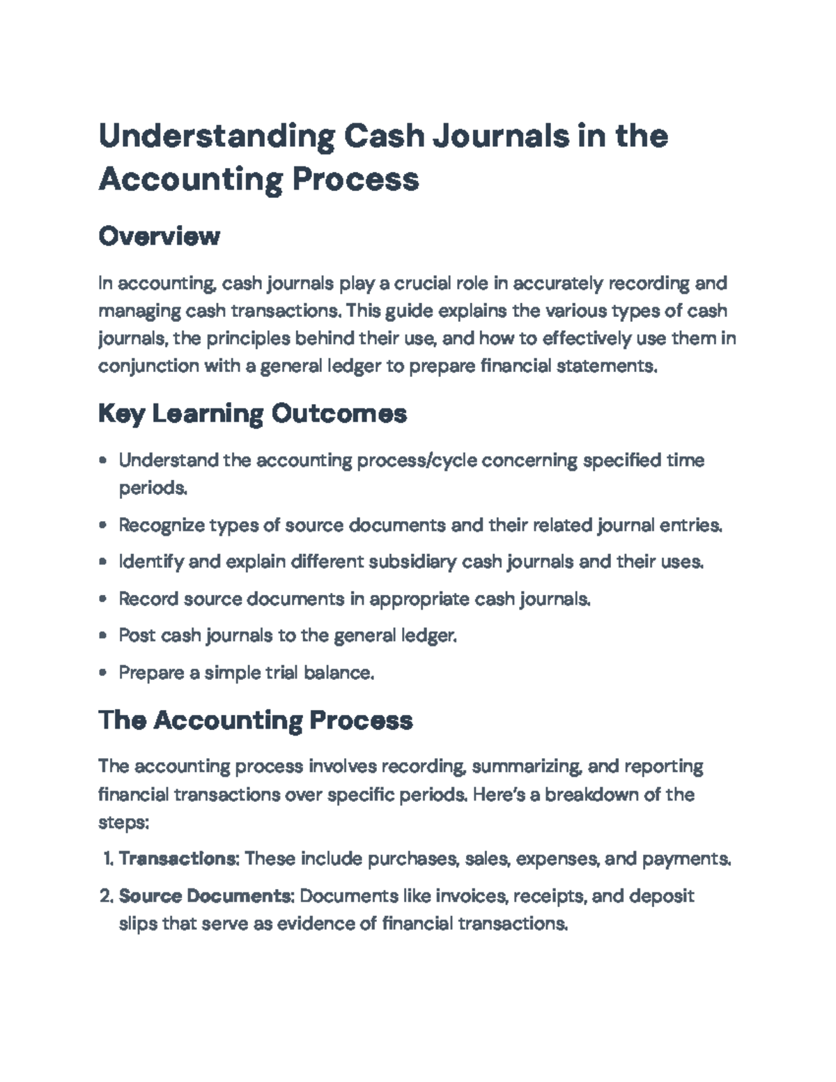 Understanding Cash Journals & General Ledgers for ACCT 101 - Studocu