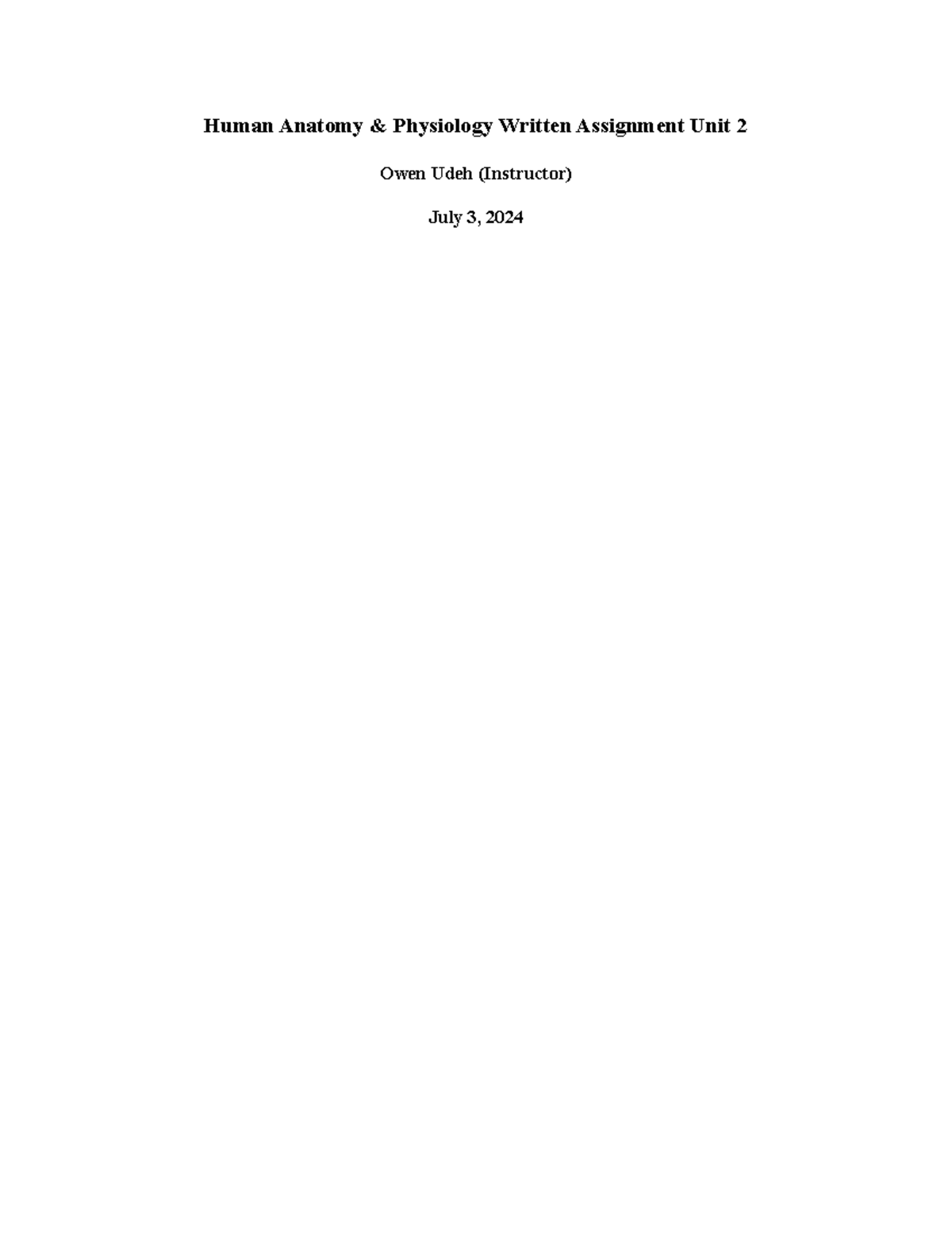 Human Anatomy & Physiology Written Assignment: Unit 2 Insights - Studocu