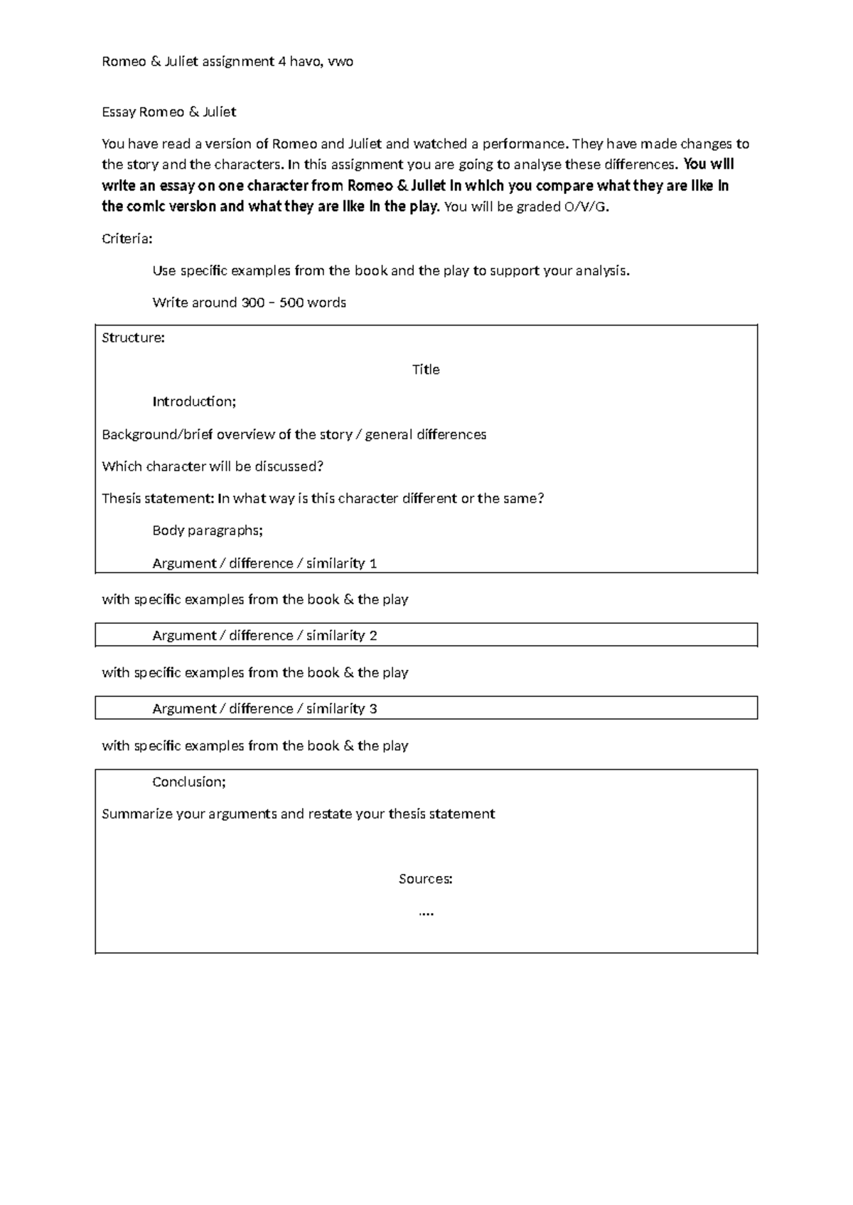 Romeo and Juliet Assignment 4: Character Analysis Essay - Studeersnel