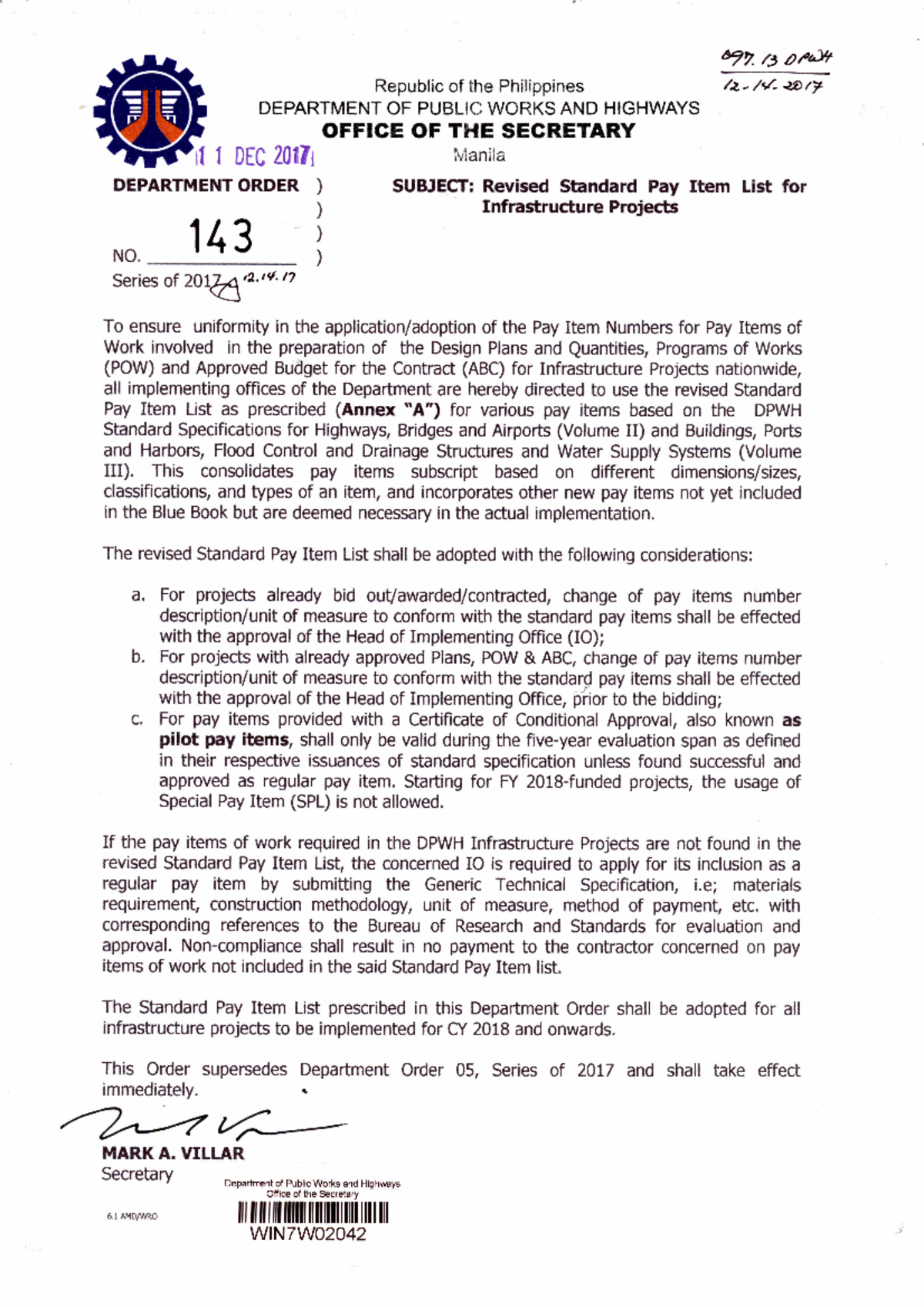 DPWH Standard Pay Item List for Infrastructure Projects - Studocu
