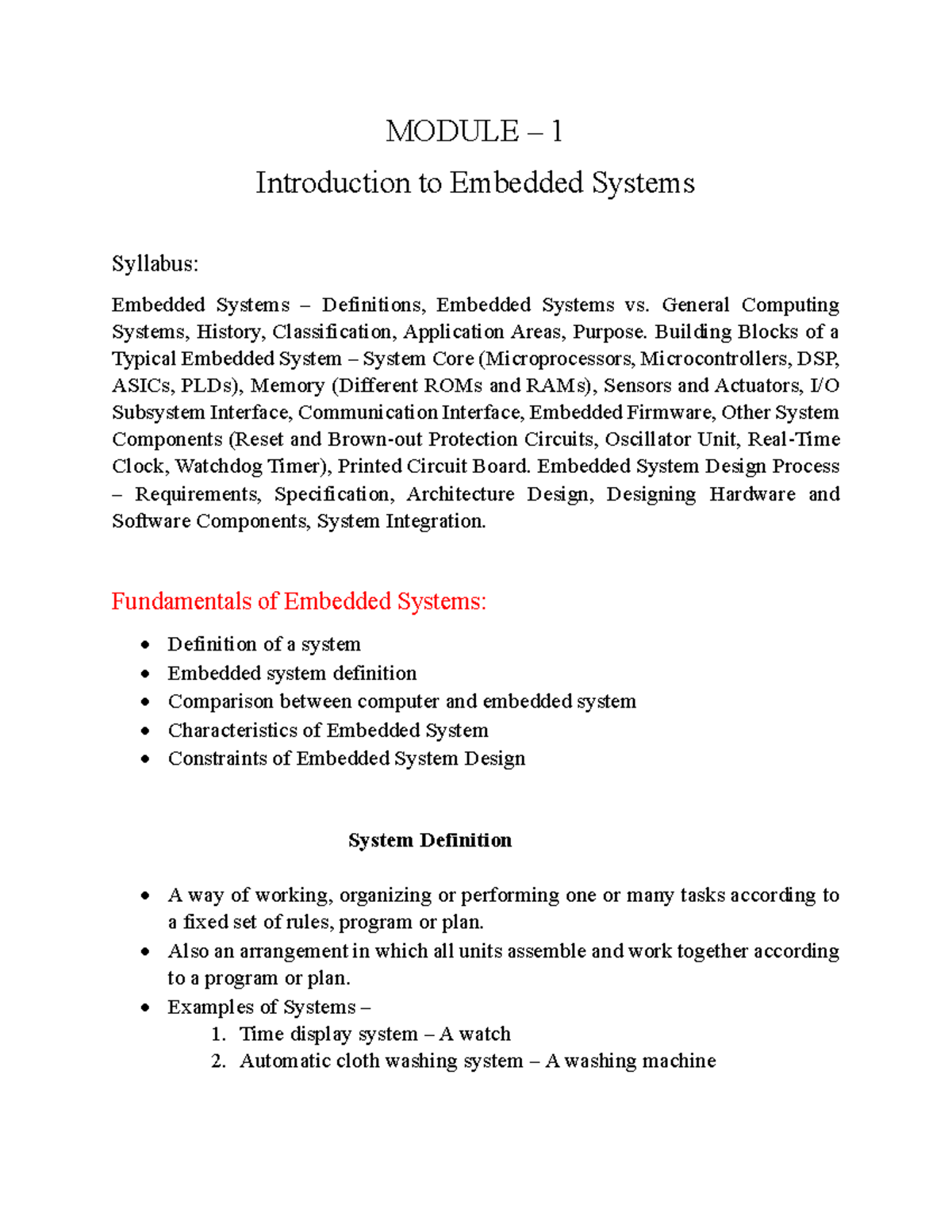Module 1: Introduction to Embedded Systems - Syllabus & Key Concepts ...