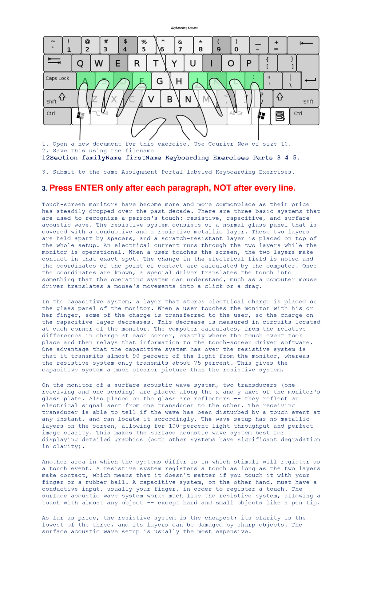 Keyboarding exercises parts 3 4 5 - Open a new document for this ...