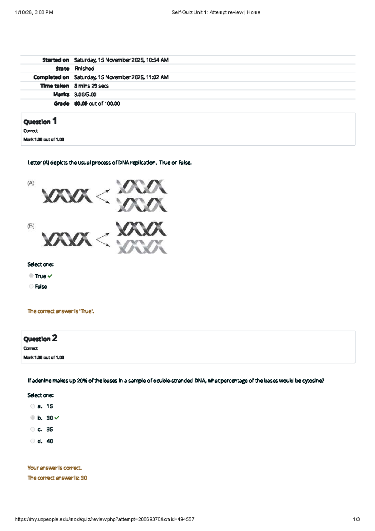 Self-Quiz Review for Unit 1: DNA Replication & Genetics - Studocu