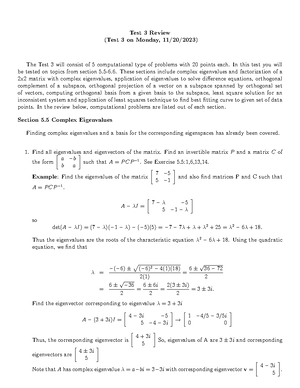 Test 3 Review - Test 3 Review (Test 3 on Tuesday, 4/26/2024) The Test 3 ...